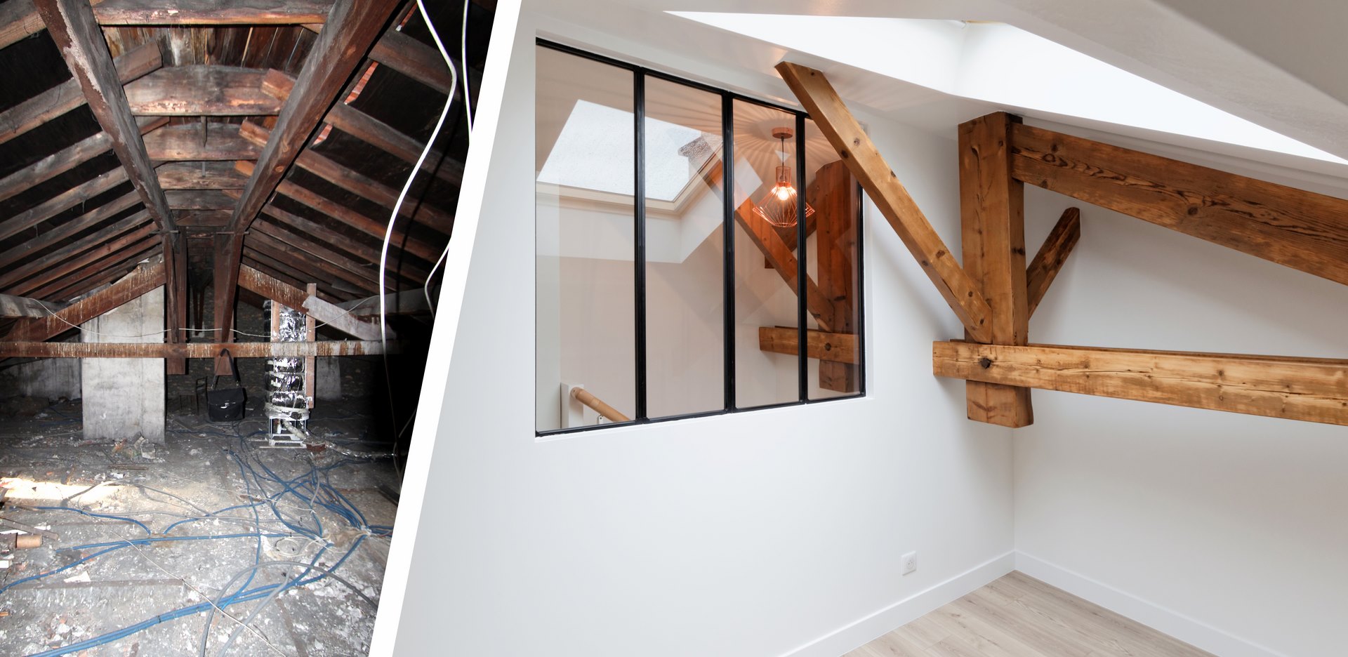 Loft sous comble aménagé pour location structures apparentes